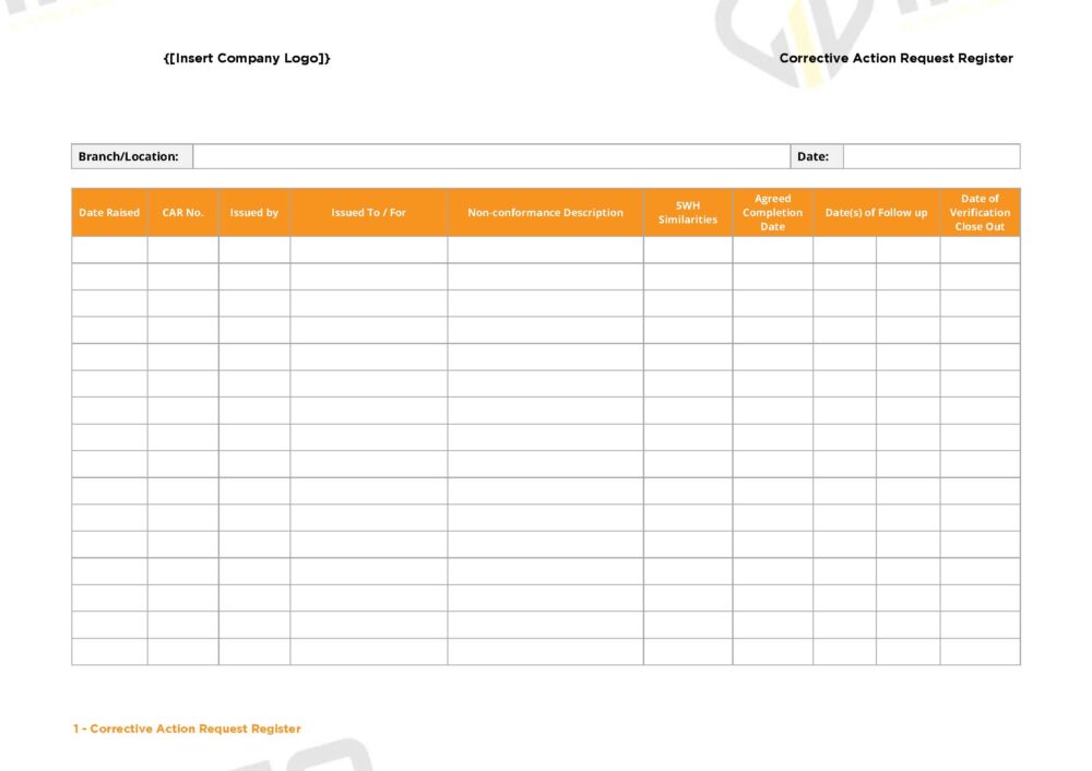 Form - Corrective Action Request Register | IHSEQ