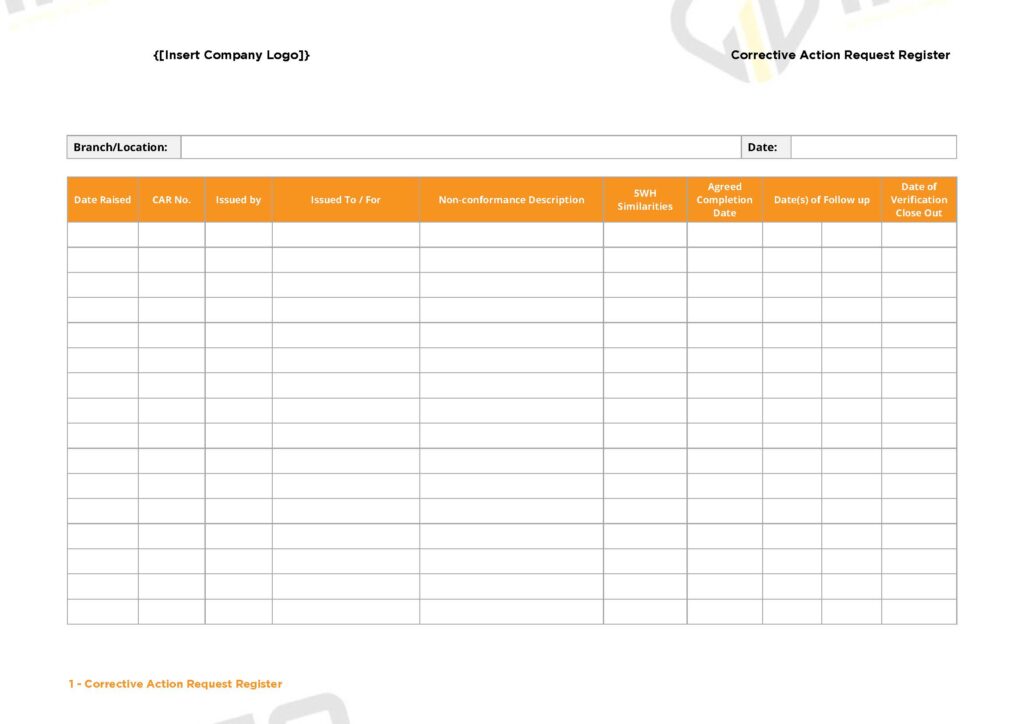 Form - Corrective Action Request Register | IHSEQ