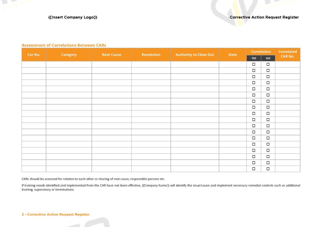 Form - Corrective Action Request Register | IHSEQ