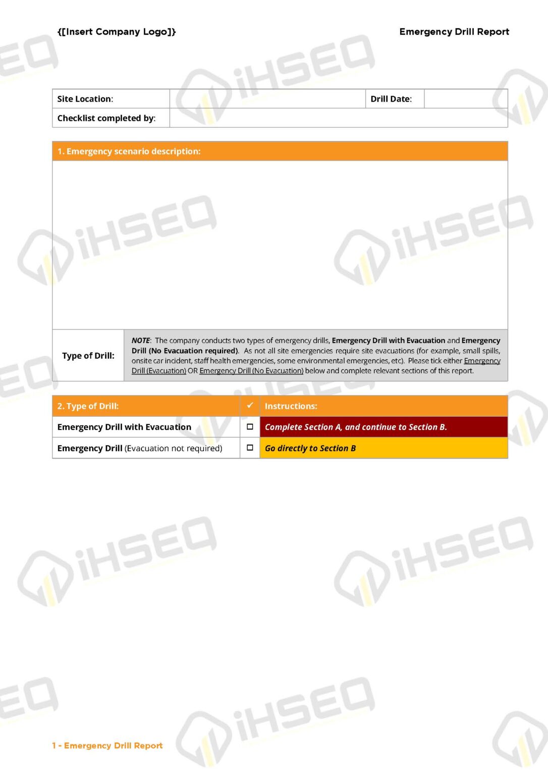 Form - Emergency Drill Report | IHSEQ