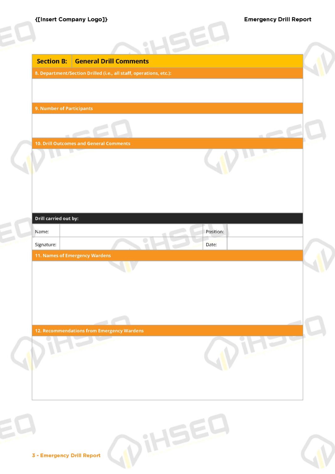 Form - Emergency Drill Report | IHSEQ
