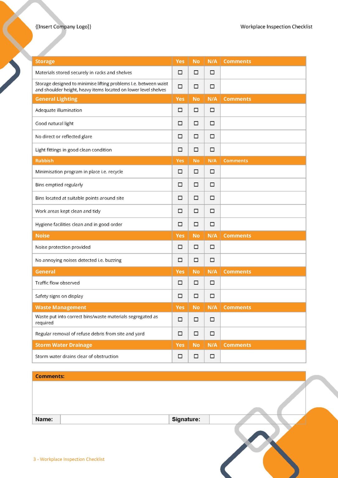 Form - Workplace Inspection Checklist | IHSEQ