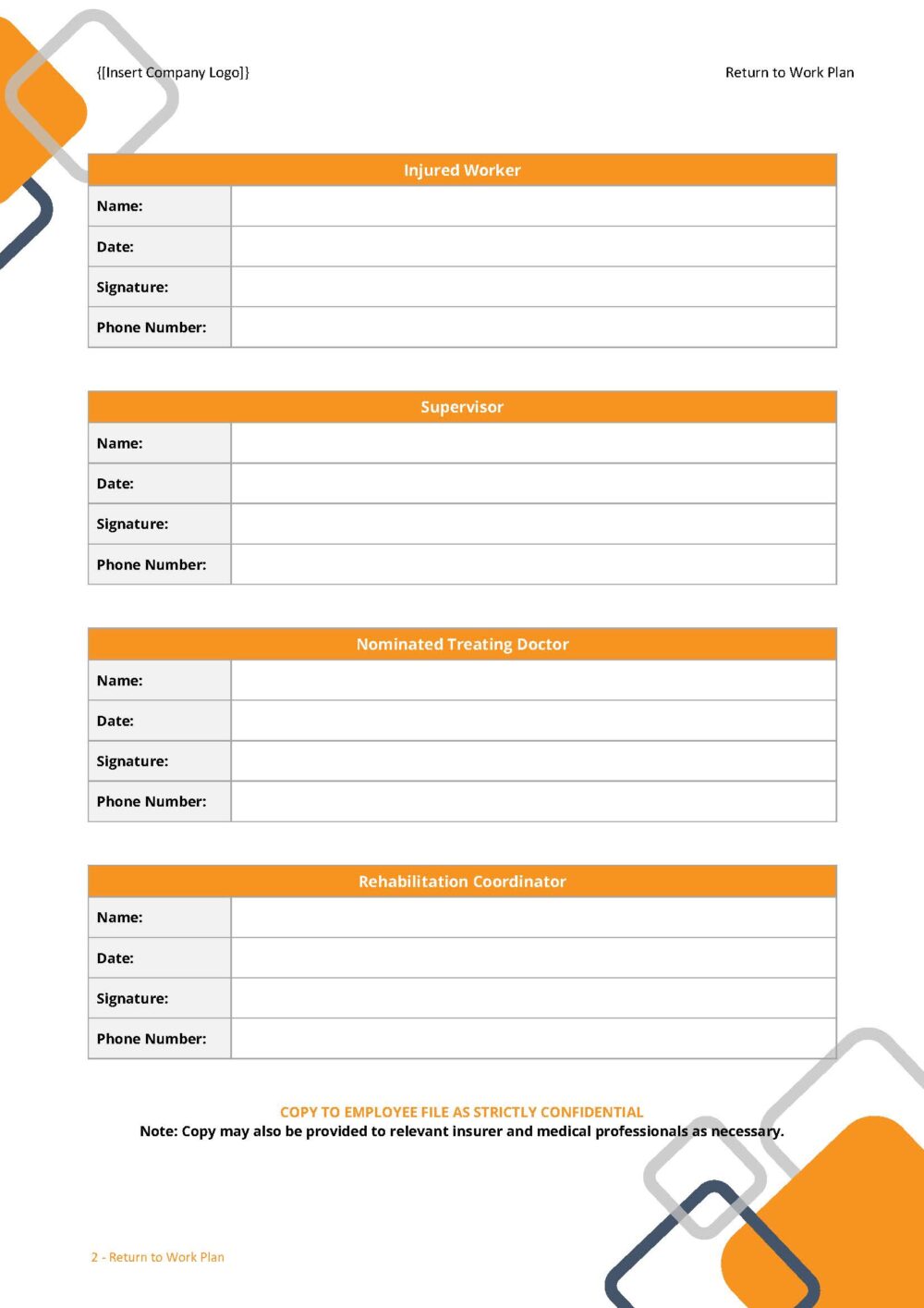 Form - Return to Work Plan | IHSEQ